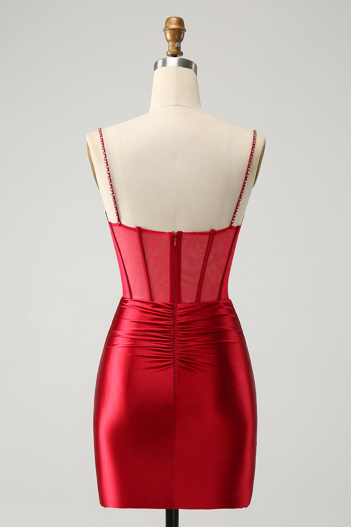 ZAPAKA Women Unique Glitter Dark Red Tight Homecoming Dress Spaghetti ...