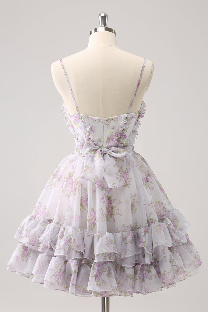 ZAPAKA Women Lilac A-Line Homecoming Dress Spaghetti Straps Ruffled ...