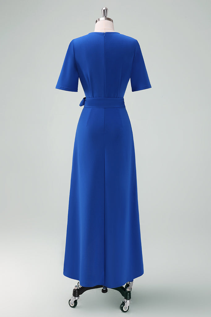 Zapaka Women Royal Blue Long Choir Dress with Short Sleeves A-Line V ...
