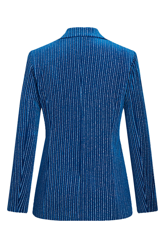 Zapaka Women Ink Blue Prom Suits 2-Piece Striped Velvet Work Outfit ...