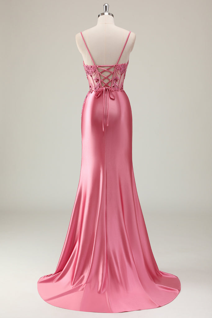 Zapaka Women Sparkly Coral Prom Dress With Slit Mermaid Sequins