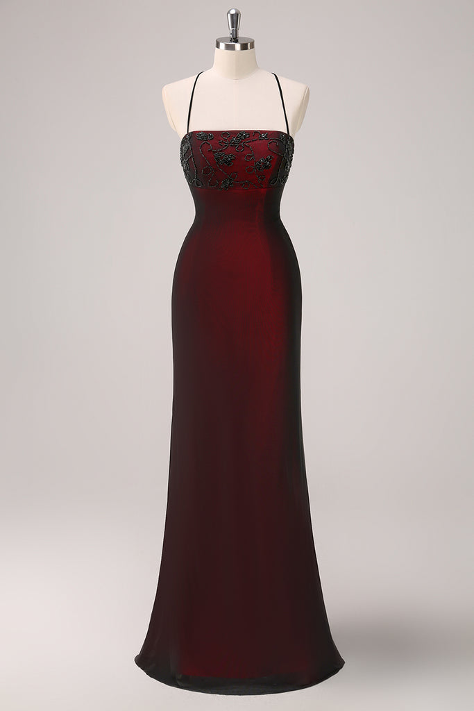 Zapaka Women Black Red Bridesmaid Dress with Beading Spaghetti Straps ...
