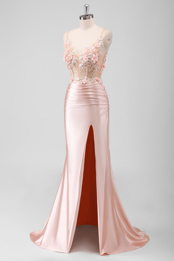 ZAPAKA Women Peach Floral Corset Long Prom Dress with Slit Mermaid ...