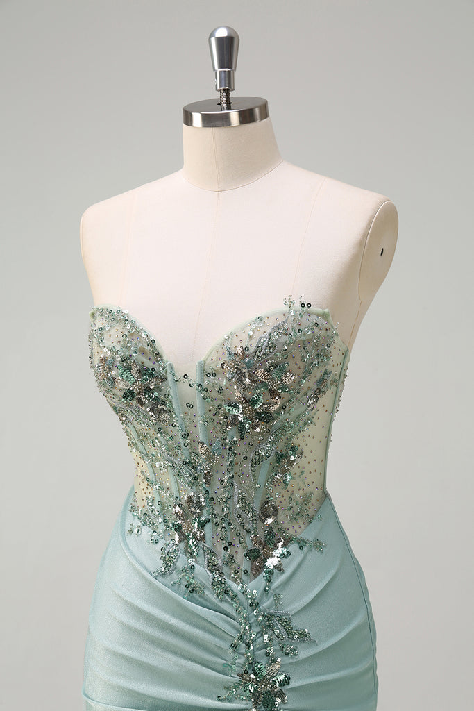 ZAPAKA Women Sparkly Grey Green Long Prom Dress with Slit Mermaid ...