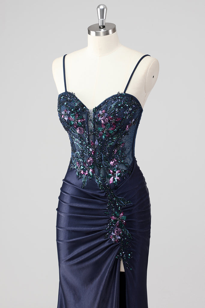 ZAPAKA Women Purple Prom Dress with Slit Mermaid Spaghetti Straps ...
