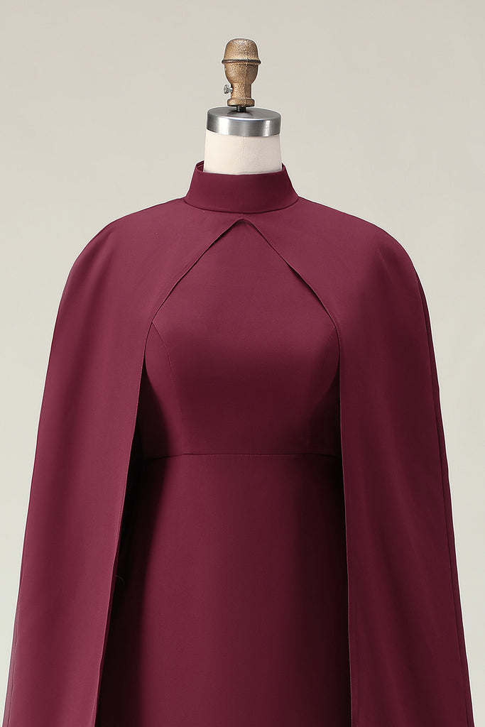 Zapaka Women Burgundy Midi Formal Dress A Line High Neck Sheath Party ...