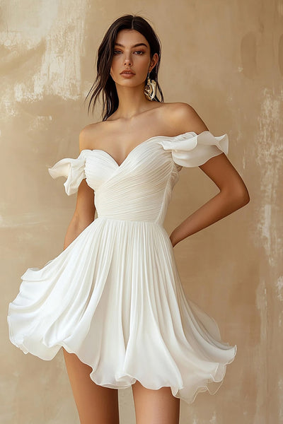 ZAPAKA Women Off the Shoulder Graduation Dress A Line Ruffled Pleated ...
