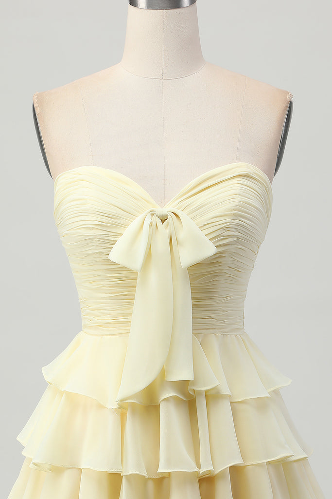 Zapaka Women Yellow Strapless Homecoming Dress Sweetheart A Line Tiered ...