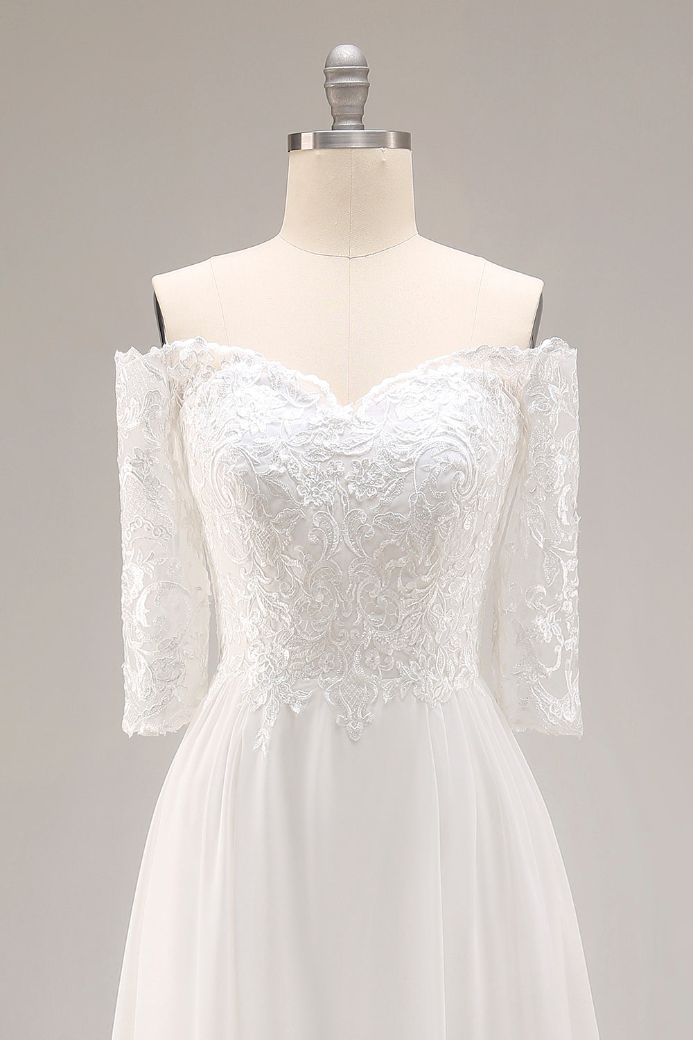 Zapaka Women White A-Line Long Wedding Dress with Lace Off The Shoulder ...