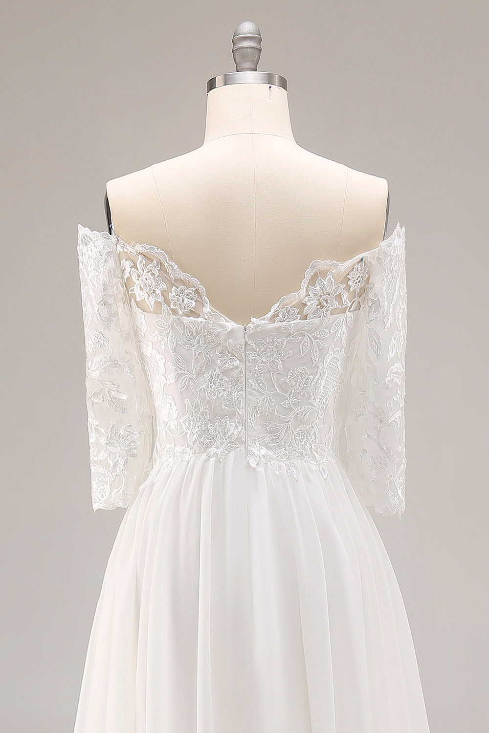 Zapaka Women White A-Line Long Wedding Dress with Lace Off The Shoulder ...