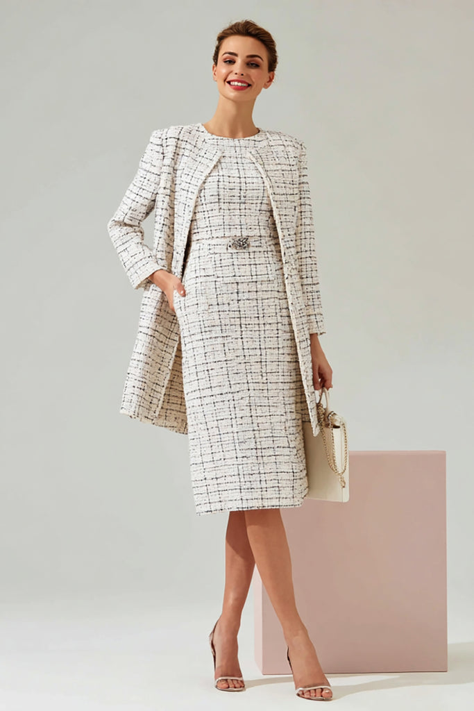 Zapaka Women Mix Black Grid Midi Pencil Work Dress Tweed 2 Piece ...