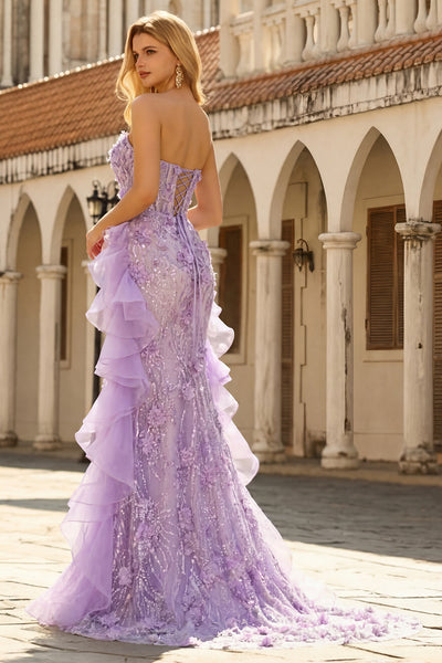 ZAPAKA Women Sparkly Lilac Long Prom Dress with 3D Flowers Shearh ...