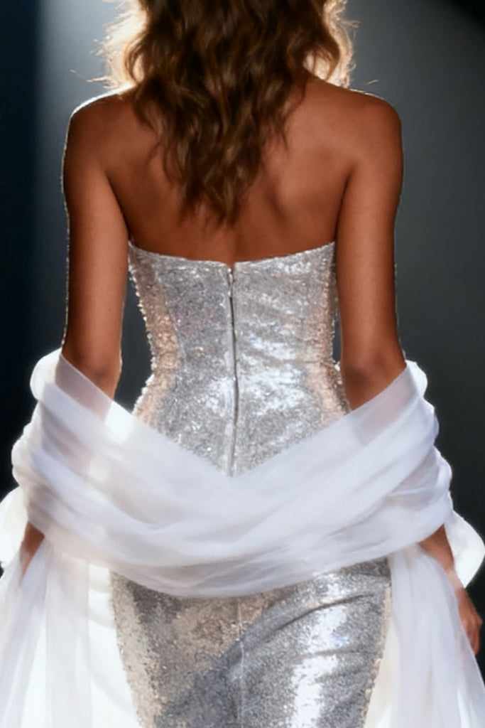 Zapaka Women Sparkly Silver Mermaid Long Pageant Dress with Shawl ...