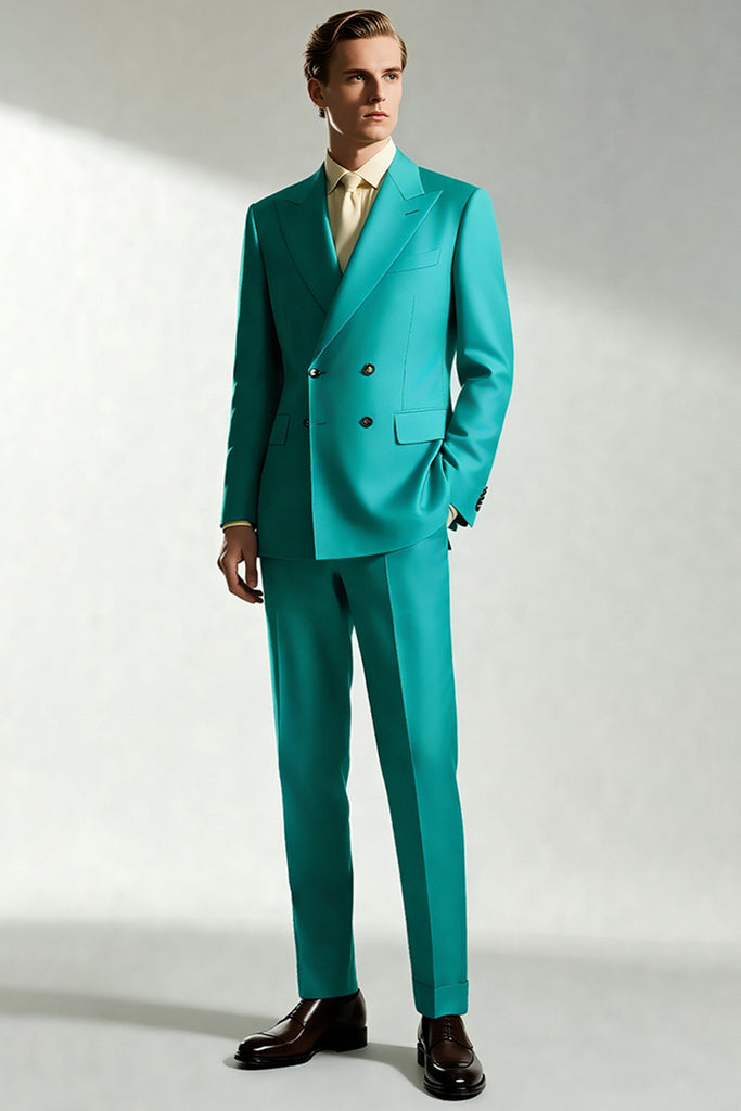ZAPAKA Men's Peak Lapel Suits One Button Turquoise Prom Suits