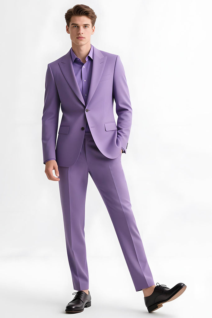 ZAPAKA Men's Suits Purple Peak Lapel Slim Fit 2 Piece Prom Suits