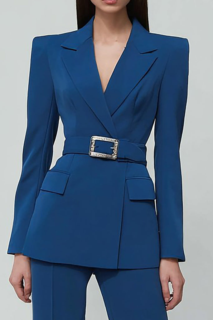 ZAPAKA Women Dark Blue Business Casual Suits 2 Piece Notched Lapel Work ...