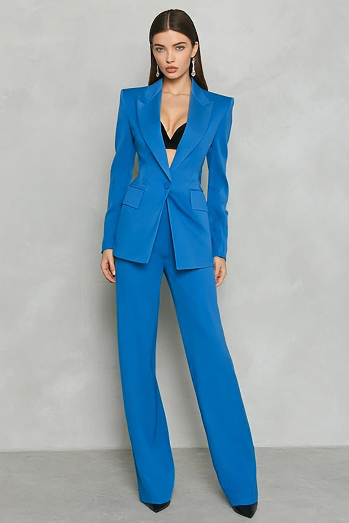 ZAPAKA Women Blue Work Suits 2 Piece Peak Lapel Slim Fit Business Suits