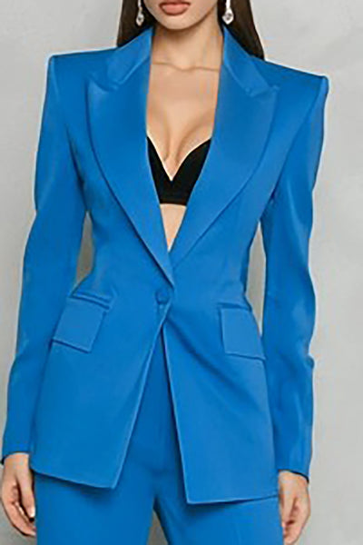 ZAPAKA Women Blue Work Suits 2 Piece Peak Lapel Slim Fit Business Suits