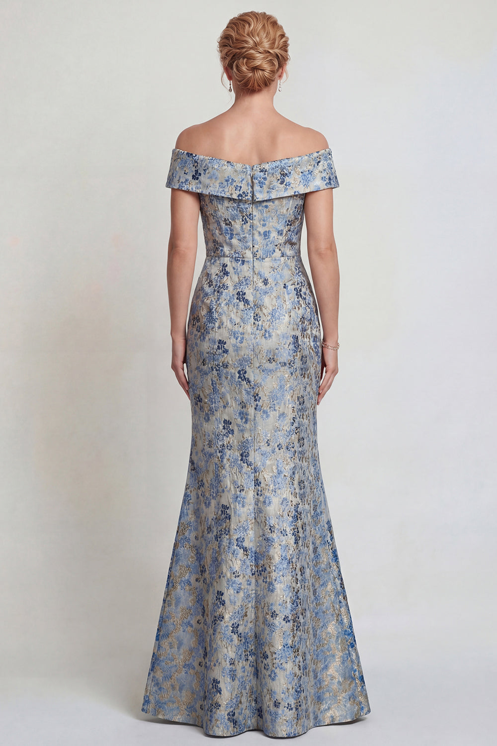 Zapaka Women Grey Blue Flower Long Mother of the Bride Dress Off the ...