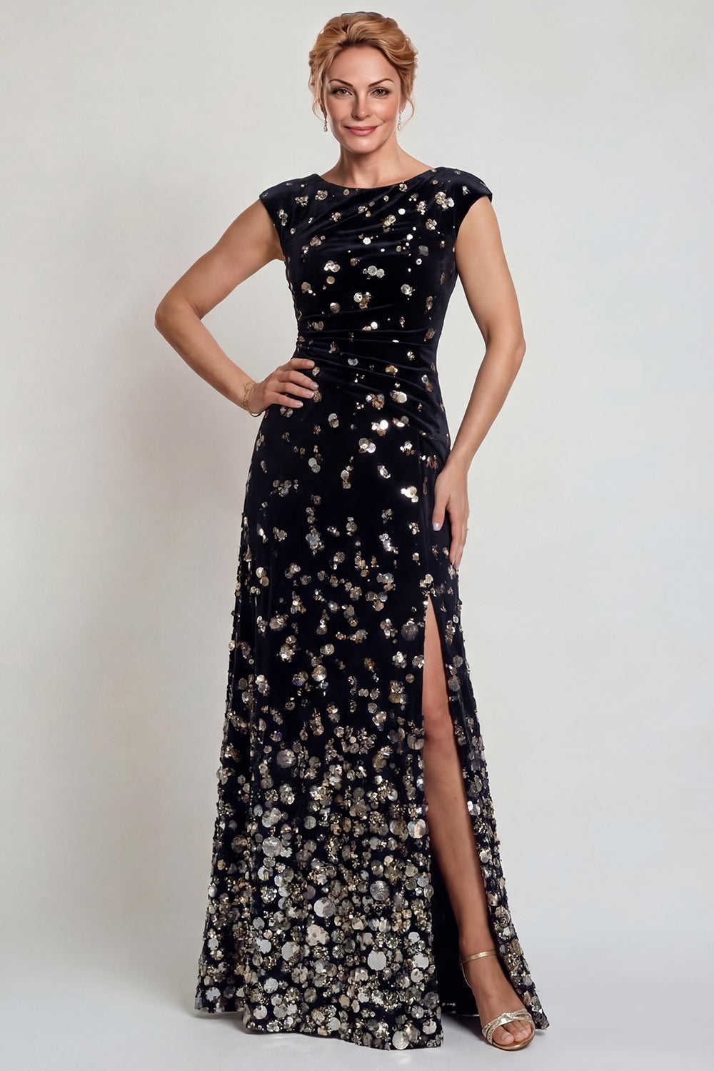 Zapaka Women Sparkly Black Silver Mother of the Bride Dress with Sequins Bateau Neck A Line ...