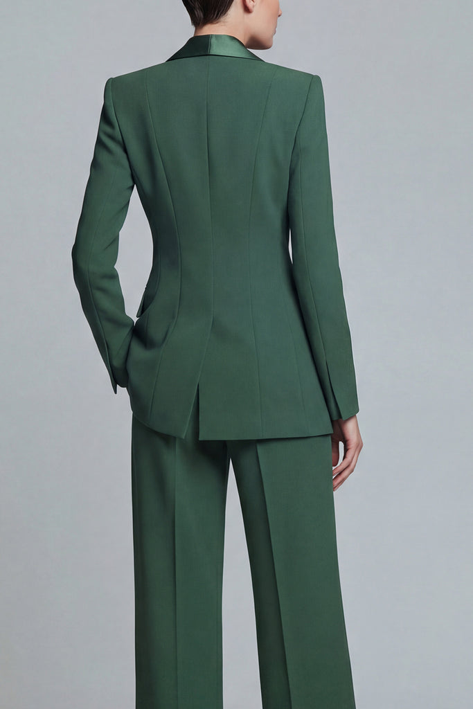 Zapaka Women Dark Green 2 Piece Work Suits with Pockets Shawl Lapel One ...