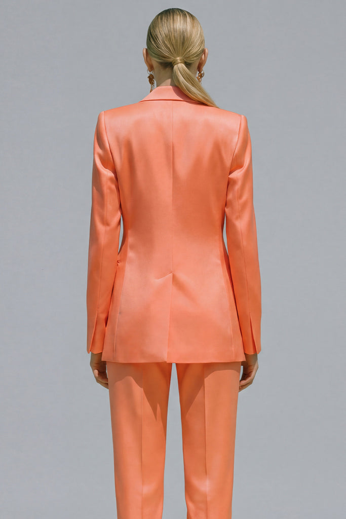 Zapaka Women Orange Notched Lapel Work Suits 2-piece One Button Slim ...
