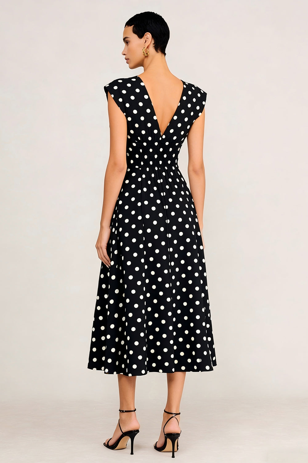 ZAPAKA Women Simple Black White Dot Midi Work Dress A-Line V-Neck ...