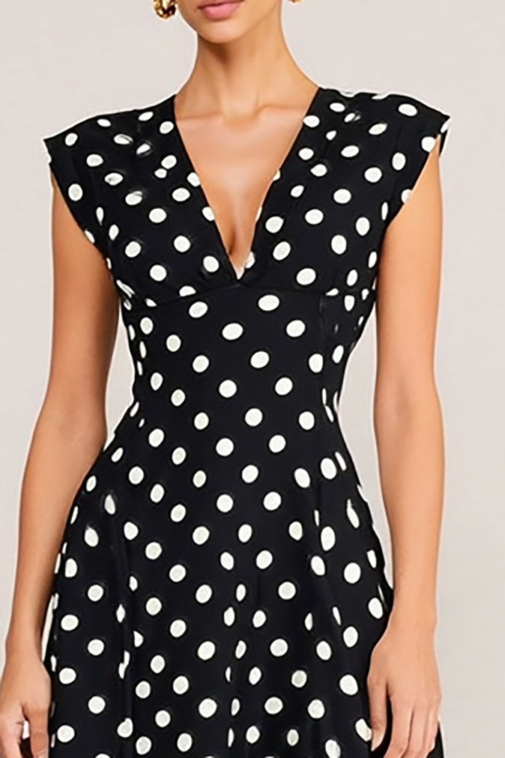 ZAPAKA Women Simple Black White Dot Midi Work Dress A-Line V-Neck ...