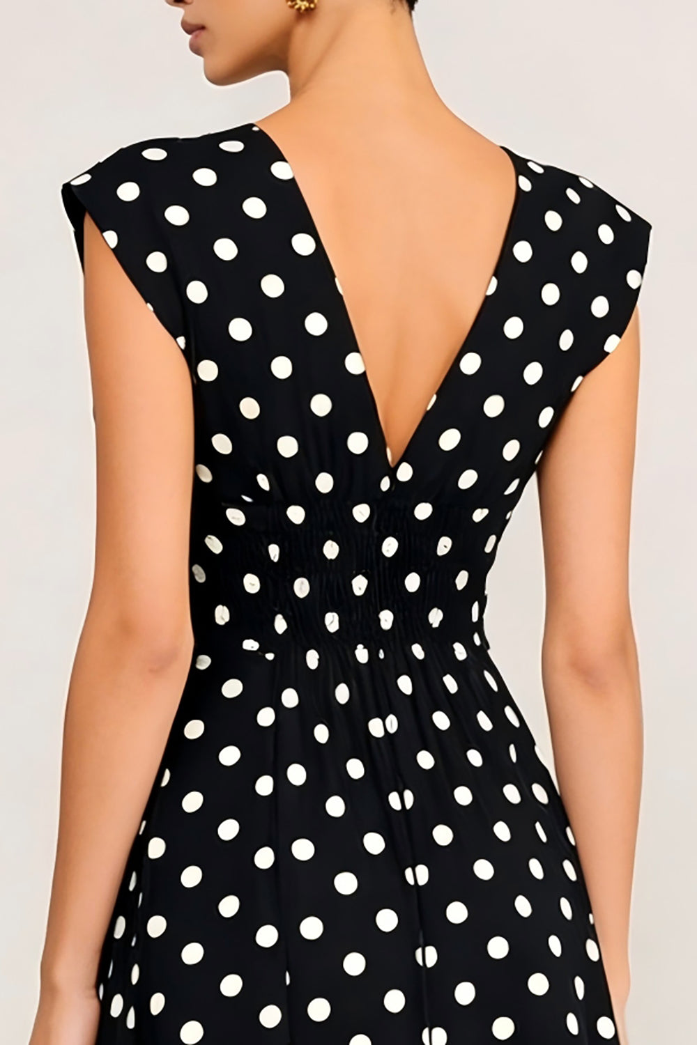 ZAPAKA Women Simple Black White Dot Midi Work Dress A-Line V-Neck ...