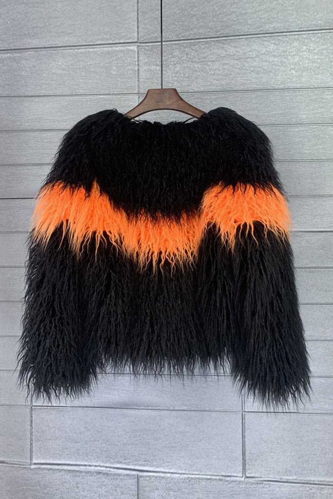 ZAPAKA Women Orange Shearling Faux Fur Coat Thickened Cropped Shaggy Jacket
