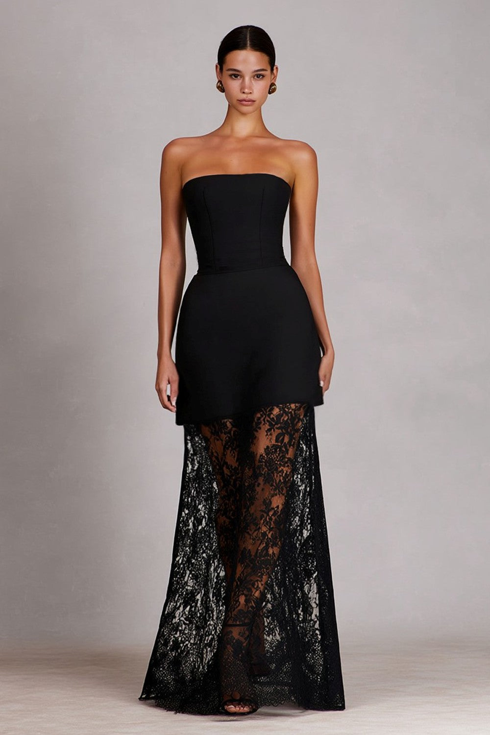 ZAPAKA Women Black Long Wedding Guest Dress with Lace A-Line Strapless ...