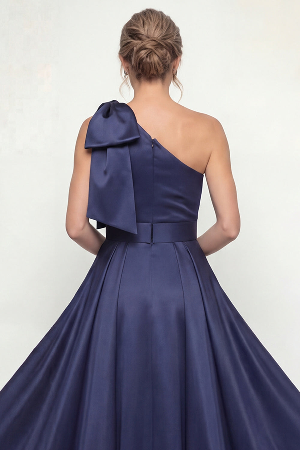 Zapaka Women One Shoulder Navy Long Mother of the Bride Dress with Bow ...