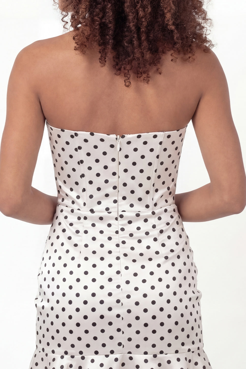 Zapaka Women White Black Dot Corset Mini Dress with Ruffles Bodycon ...
