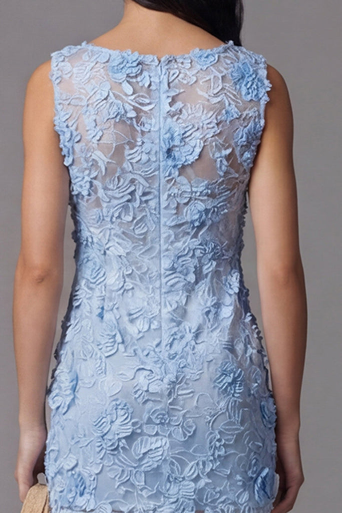 ZAPAKA Women Light Blue Floral Lace Mini Dress Sleeveless Bodycon ...