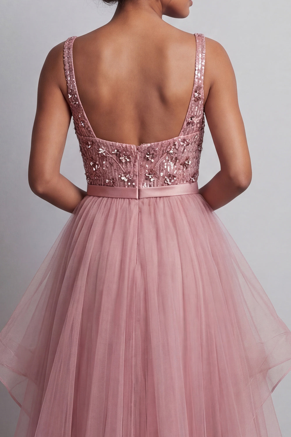 Zapaka Women Pink Sequin Long Mother of the Bride Dress A Line Square ...