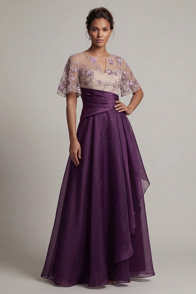 ZAPAKA Women Floral Mother Of Bride Dress Dark Purple Appliqued Short ...