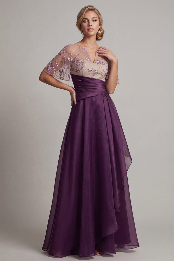 ZAPAKA Women Floral Mother Of Bride Dress Dark Purple Appliqued Short ...