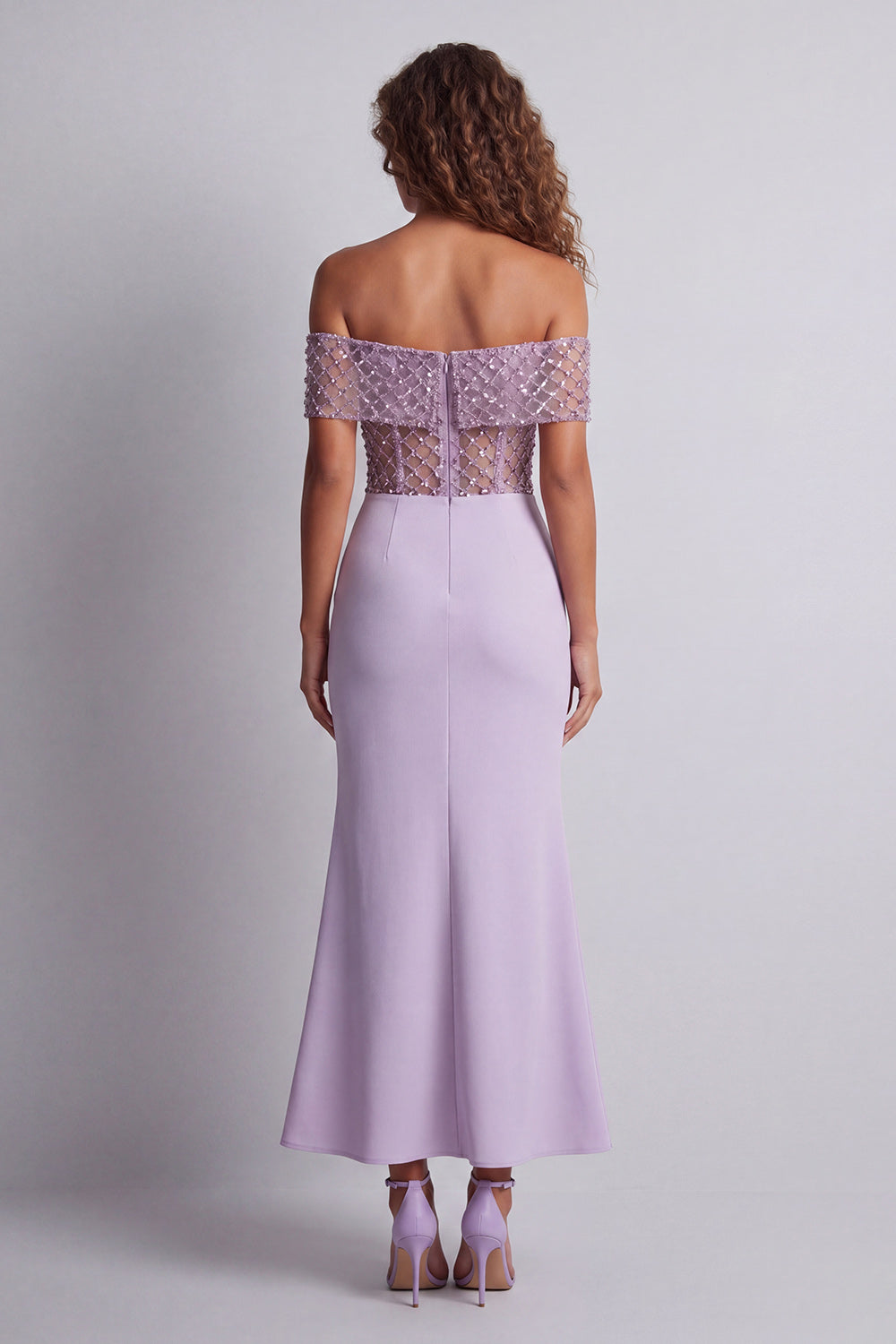 Zapaka Women Sparkly Formal Dress Off The Shoulder Light Purple Mermaid ...