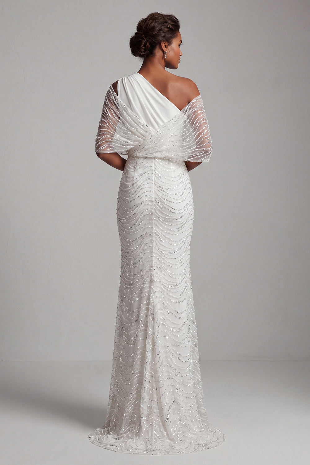Zapaka Women Sparkly White Mother Of the Bride Dress with Cape Mermaid ...