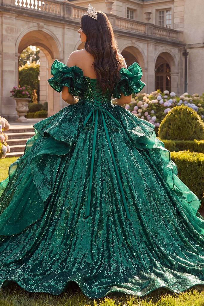 ZAPAKA Women Ball Gown Quinceanera Dress Princess Dark Green Off the ...