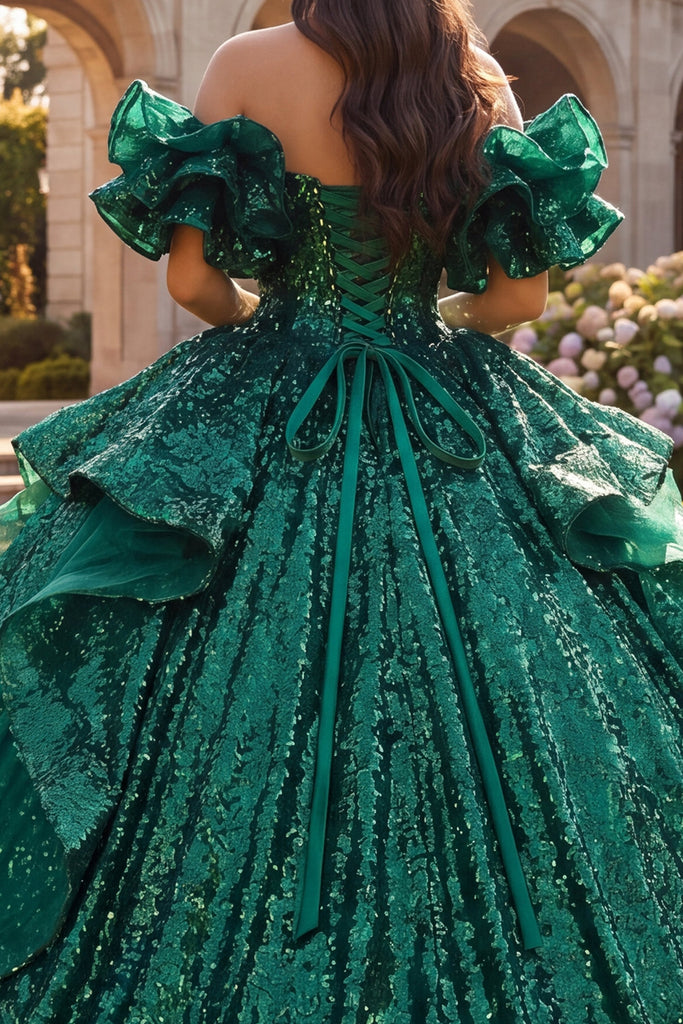 ZAPAKA Women Ball Gown Quinceanera Dress Princess Dark Green Off the ...
