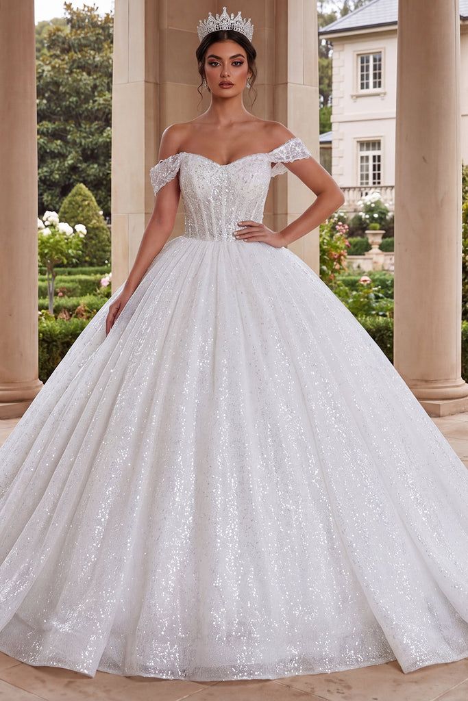 Zapaka Women Sparkly Quinceanera Dress Off The Shoulder White Corset ...