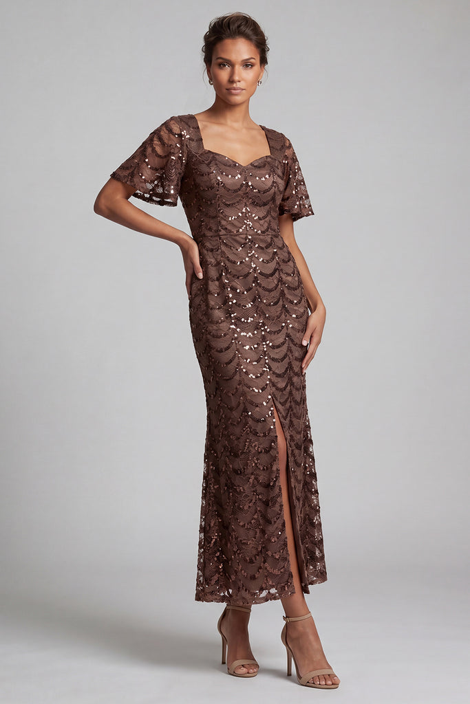 Zapaka Women Navy Mermaid Mother Of the Bride Dress with Slit Sparkly ...