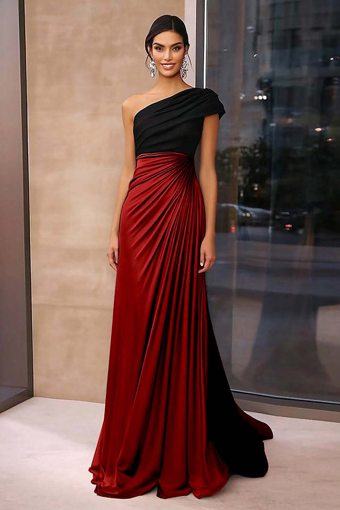 Zapaka Women Brown Crepe Gala Dress Sheath Ruched One Shoulder Long ...