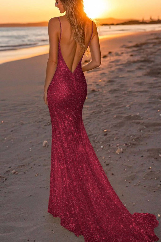 Zapaka Women Sparkly Silver Formal Dress Backless Mermaid Spaghetti ...
