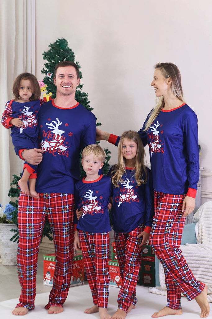 Zapaka Royal Blue Matching Family Pajamas Print Plaid Christmas ...
