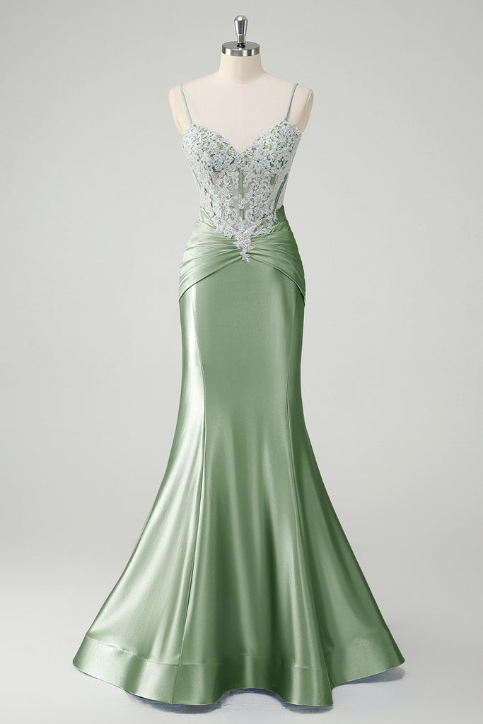 Zapaka Women Blue Prom Dress Mermaid Spaghetti Straps V-Neck Corset ...