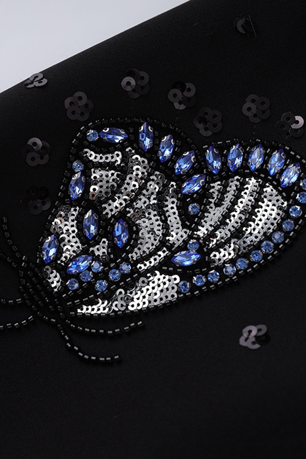 Zapaka Women Black Beaded Blazer Appliqued One Button Shawl Lapel Prom ...