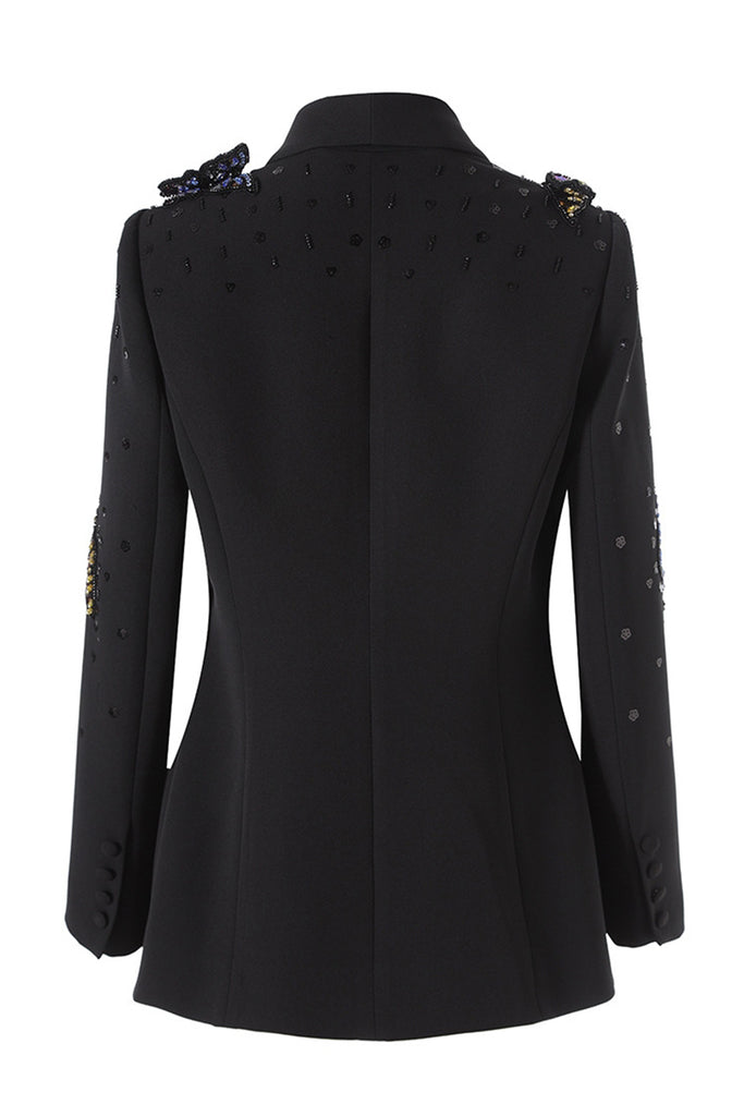 Zapaka Women Black Beaded Blazer Appliqued One Button Shawl Lapel Prom ...