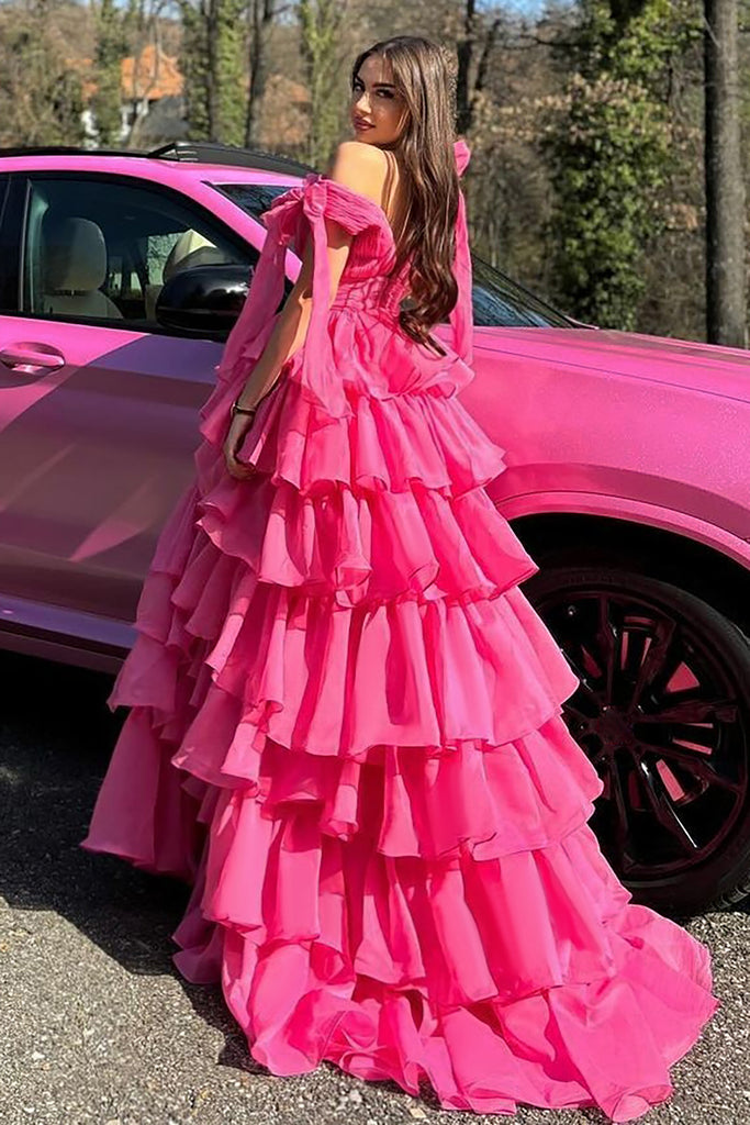 ZAPAKA Women Fuchsia Prom Dress Princess A-Line V-Neck Fuchsia Evening ...